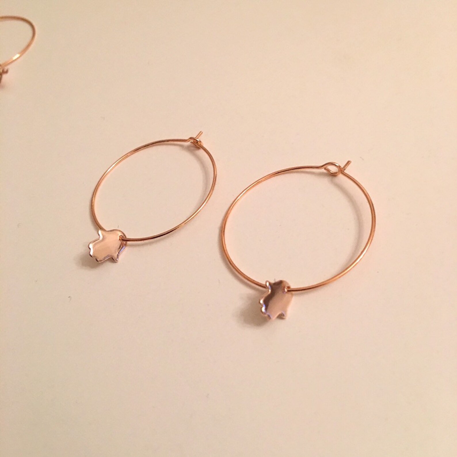 Rose Gold Flamingo Hoop Earrings Hamsa Charm Earrings Rose - Etsy