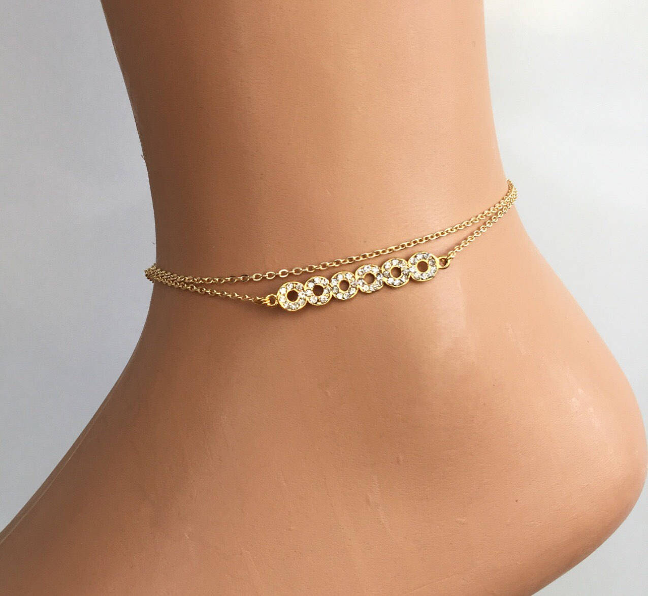 Gold Plated Anklet Rhinestone Gold Jewelry Foot Jewelry Anklet | Etsy