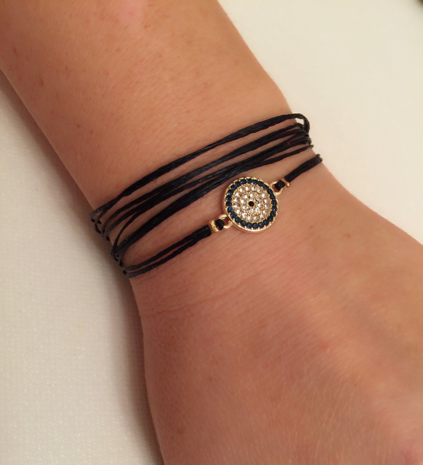 Wrap Black String Evil Eye Bracelet Blue Evil Eye Bracelet | Etsy