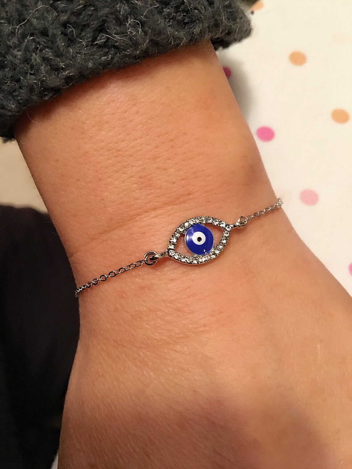 Evil Eye Rhinestone Bracelet Silver Amulet Rhinestone Blue - Etsy