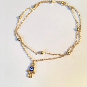 Gold Plated Evil Eye Hamsa Hand Ankle Bracelet, Evil Eye Charm Anklet ...