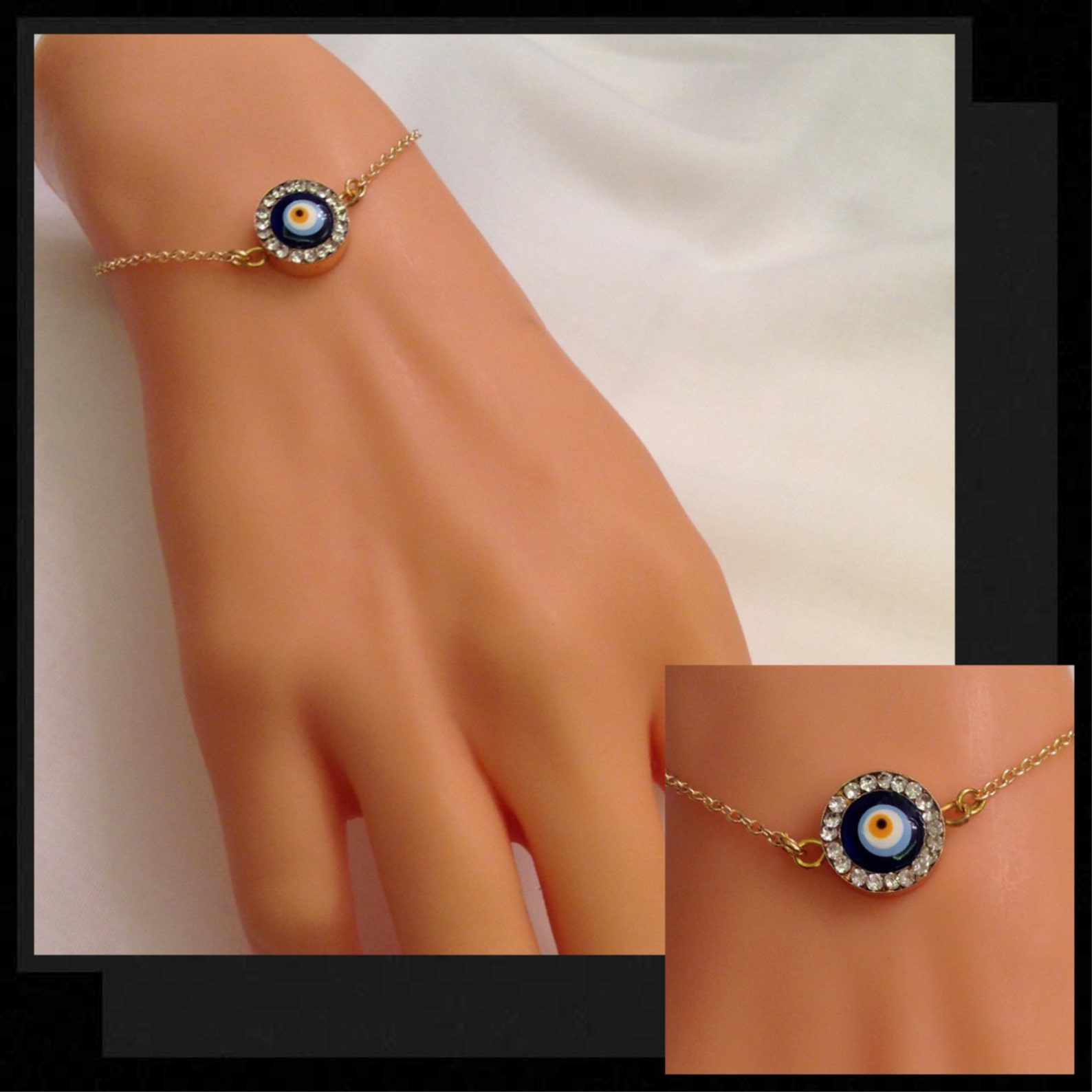 Gold Plated Evil Eye Rhinestone Bracelet Rhinestone Charm | Etsy