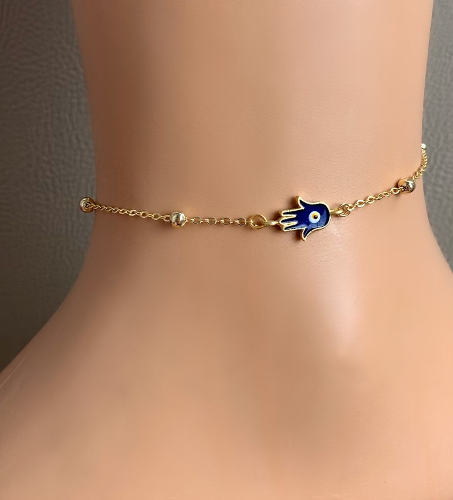 Hamsa Hand Anklet Evil Eye Charm Gold Plated Anklet Evil Eye - Etsy