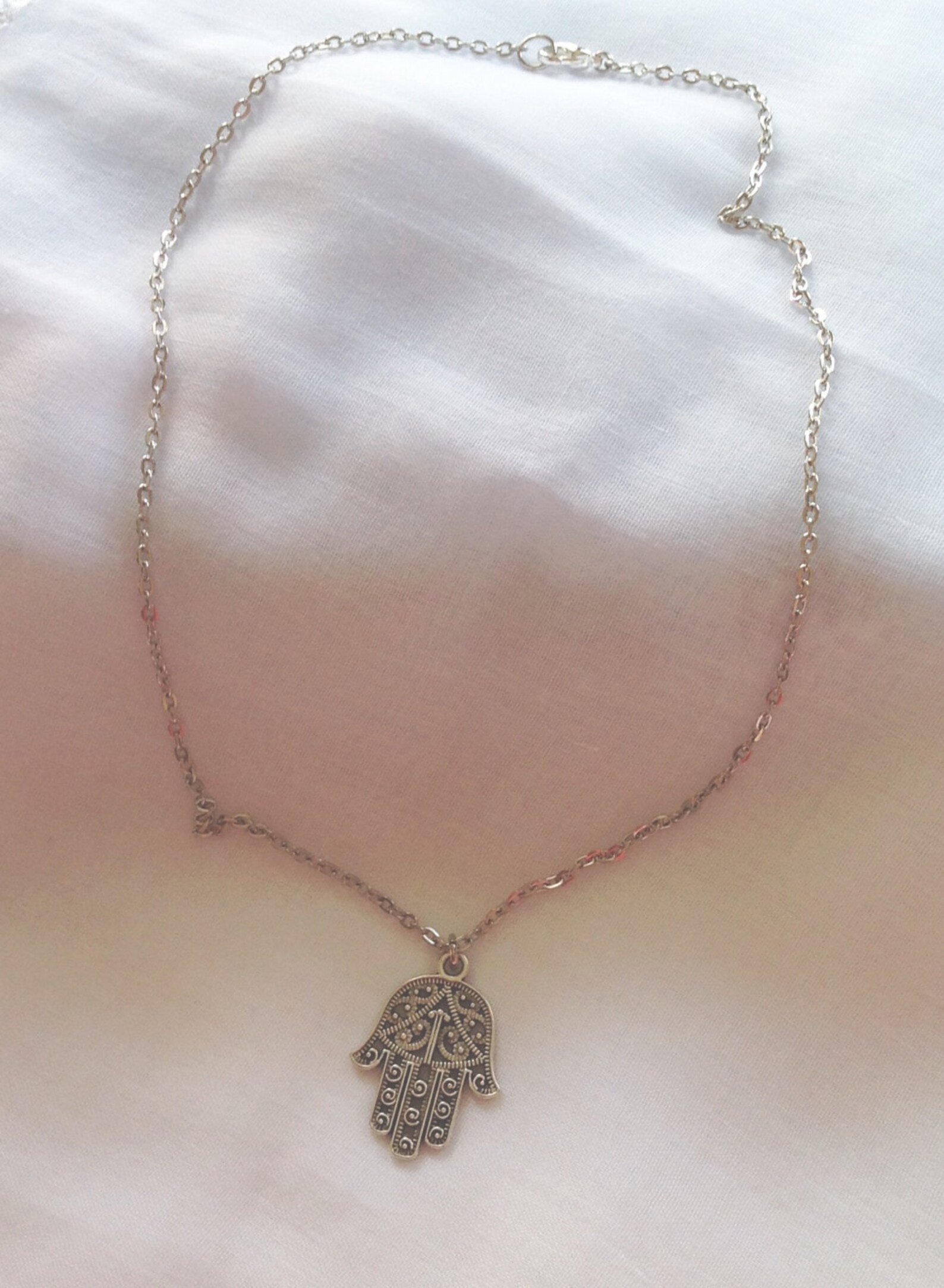 Small Hamsa Necklace Fatma's Hand Charm Antique Silver | Etsy