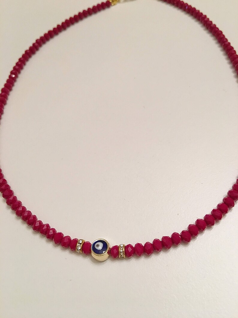 Red Crystal Beaded Necklace Evil Eye Bead Red Necklace Gift - Etsy