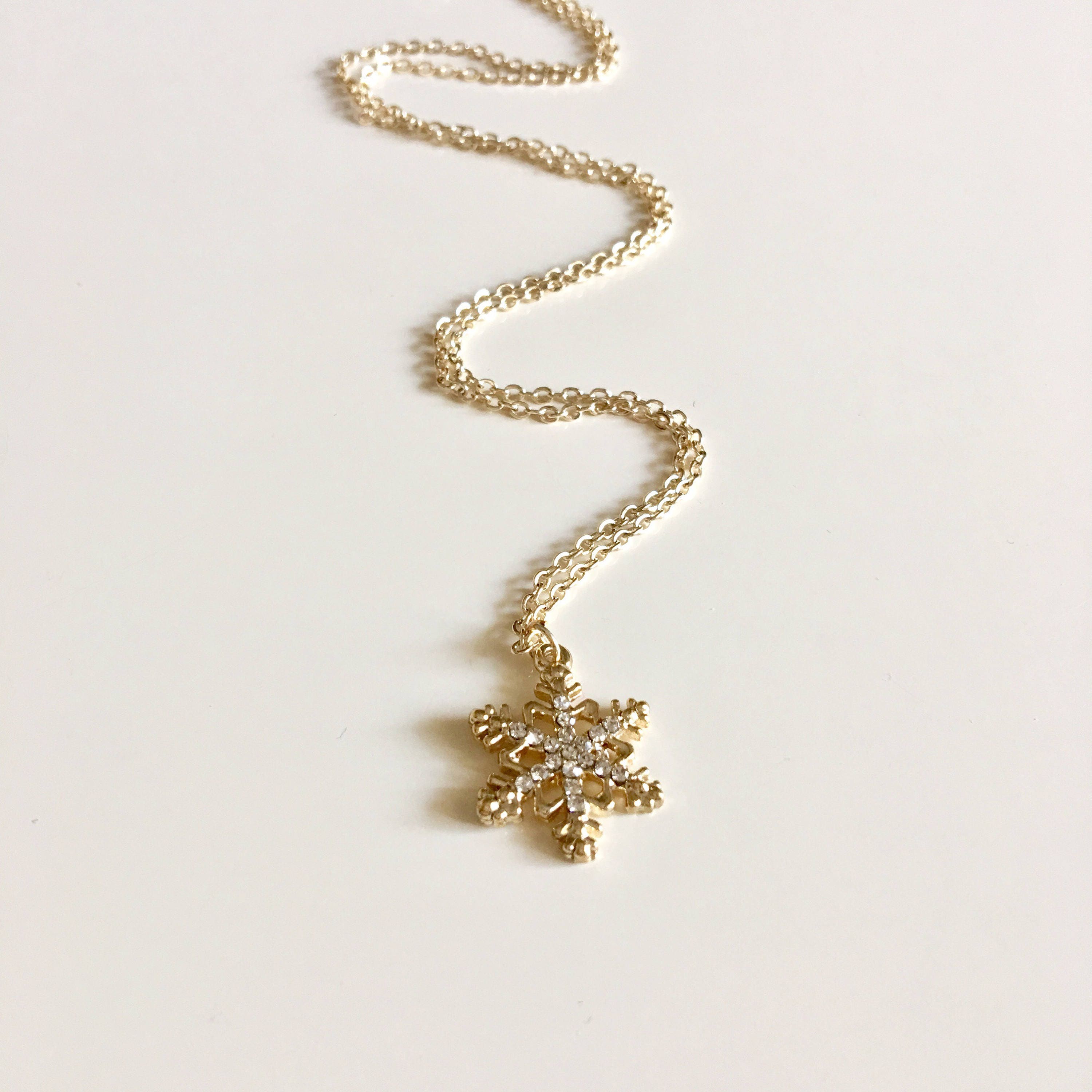 Gold Plated Snowflake Necklace Light Gold Chain Necklace | Etsy