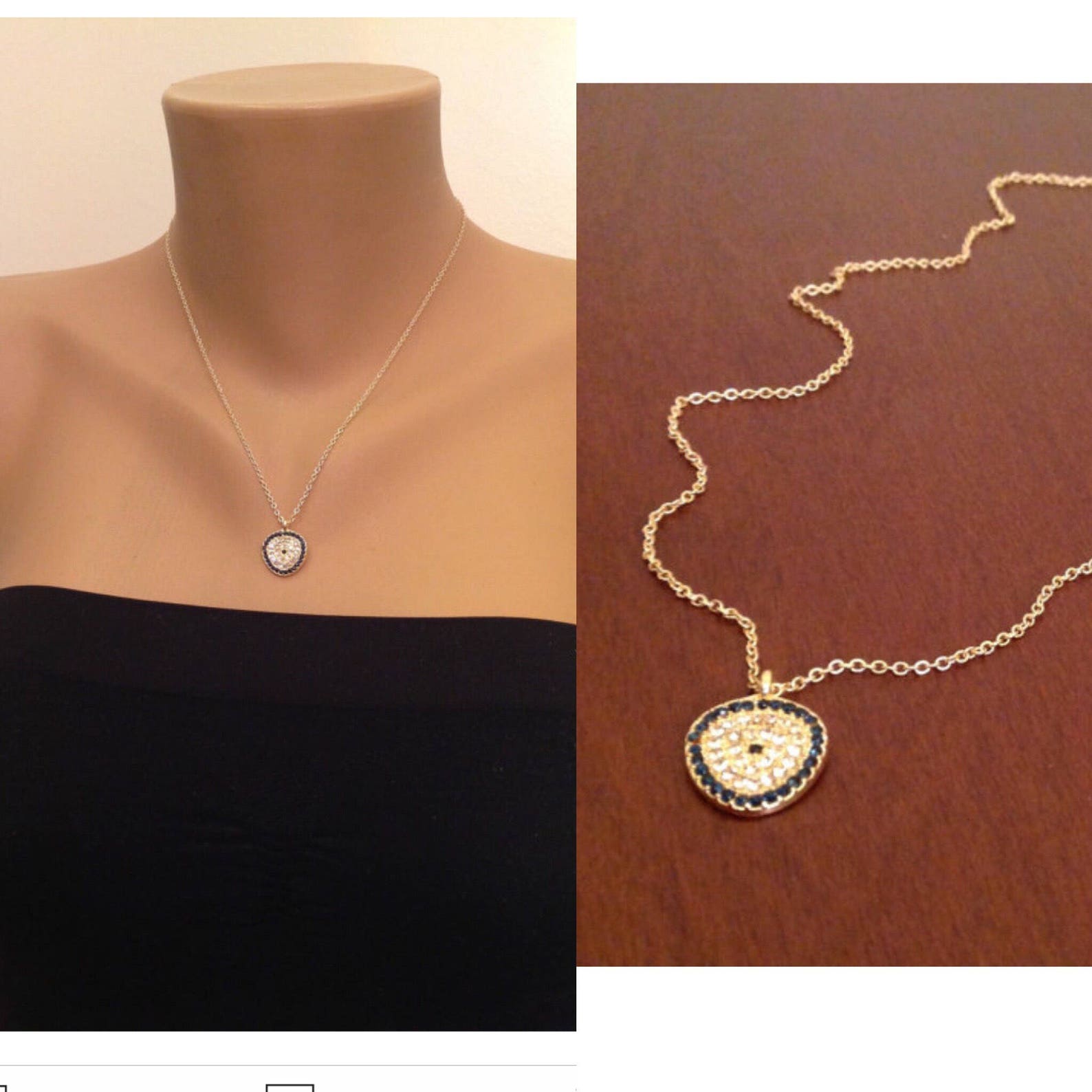 Evil Eye Jewelry Rhinestone Necklace Gold Studded Rhinestone - Etsy