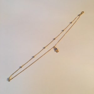 Gold Plated Evil Eye Hamsa Hand Ankle Bracelet, Evil Eye Charm Anklet ...