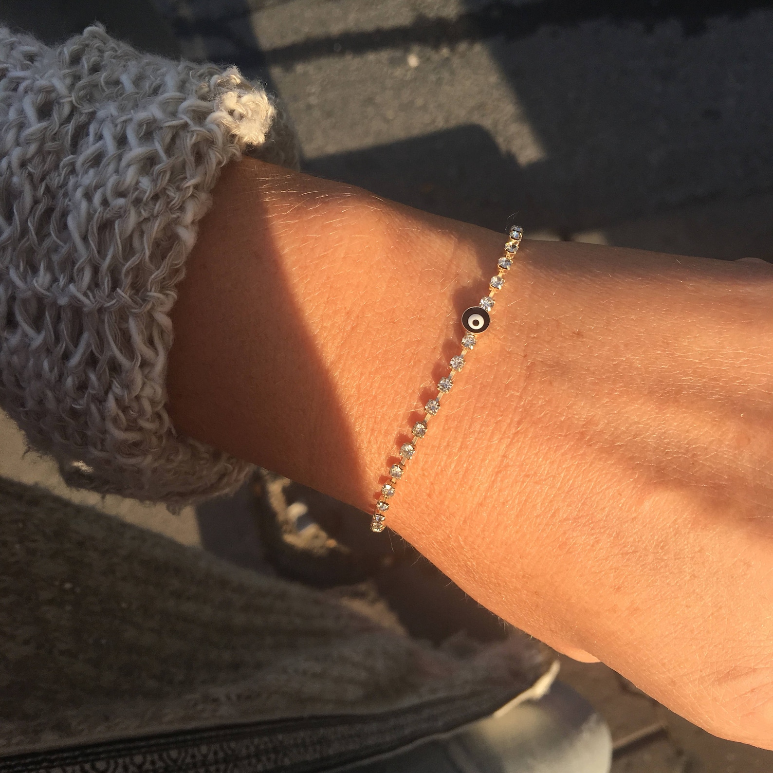 Evil Eye Bracelet Rhinestone Evil Eye Amulet Gold Chain - Etsy