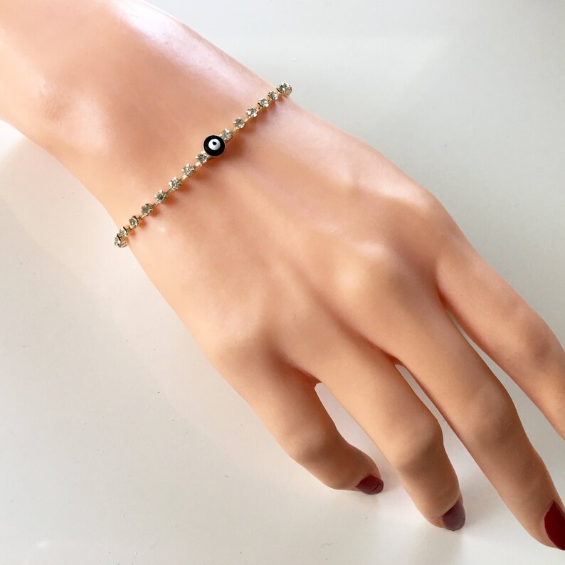 Evil Eye Bracelet Rhinestone Evil Eye Amulet Gold Chain - Etsy