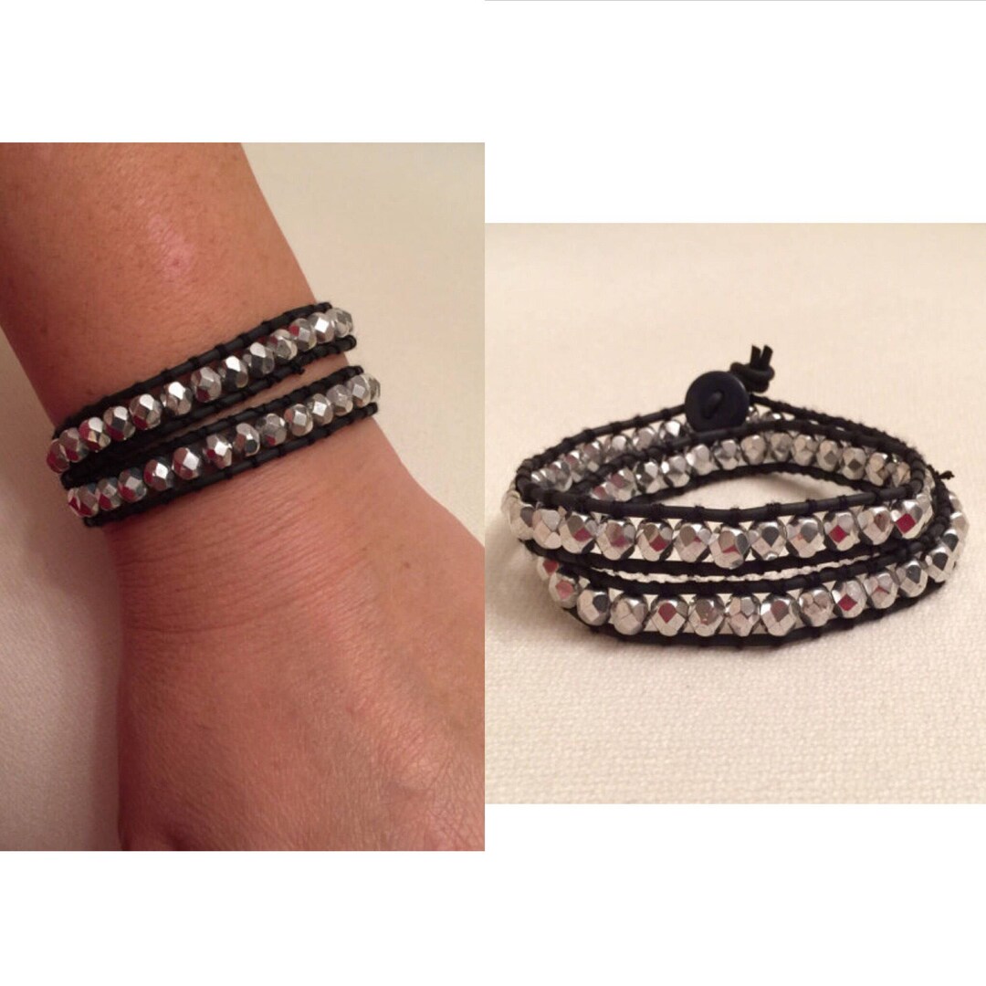Multi Wrap Silver Crystal, Leather Bracelet, Elegant Bracelet, Silver ...