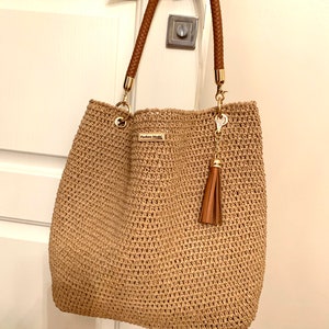 Crochet Bag With Paper Yarn,tote Bag in Tan, Large Knitted Paper Yarn ...