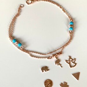 Rose Gold Flamingo Anklet, Turquoise Anklet, Turquoise Ankle Bracelet ...