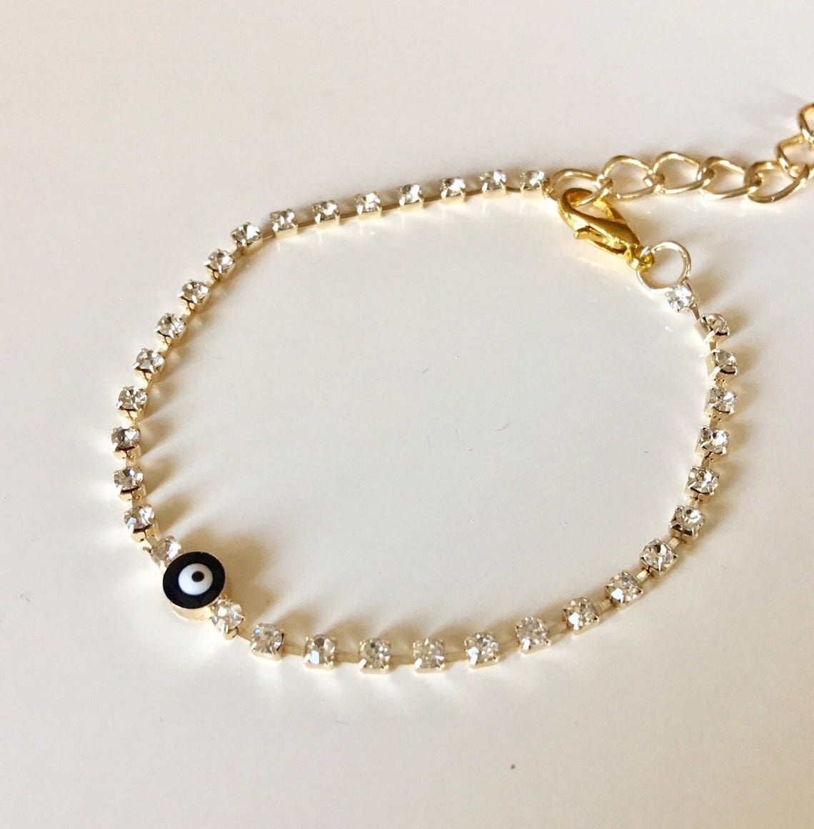Evil Eye Bracelet Rhinestone Evil Eye Amulet Gold Chain - Etsy