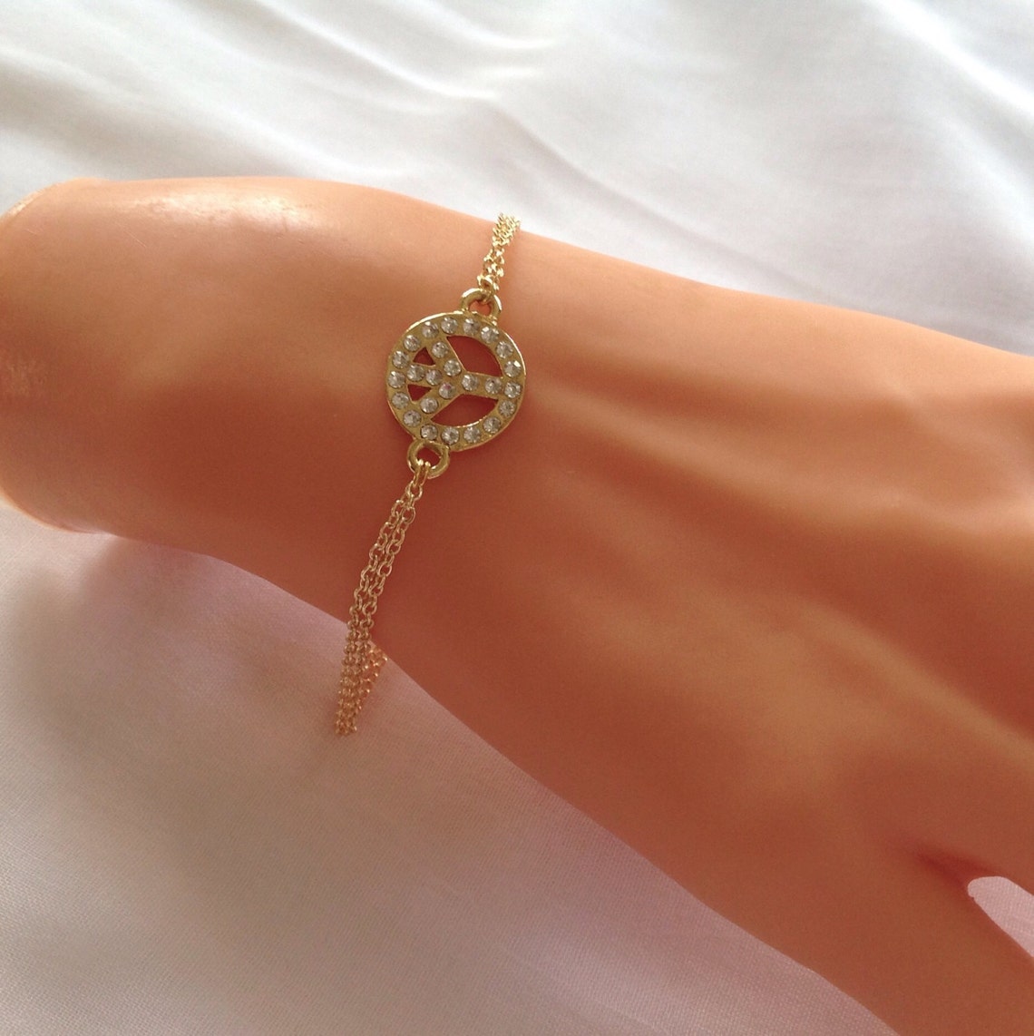 Peace Sign Bracelet Freedom Sign Gold Plated Bracelet | Etsy