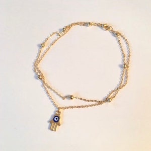 Gold Plated Evil Eye Hamsa Hand Ankle Bracelet, Evil Eye Charm Anklet ...