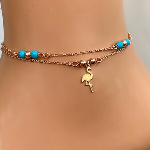 Rose Gold Flamingo Anklet, Turquoise Anklet, Turquoise Ankle Bracelet ...