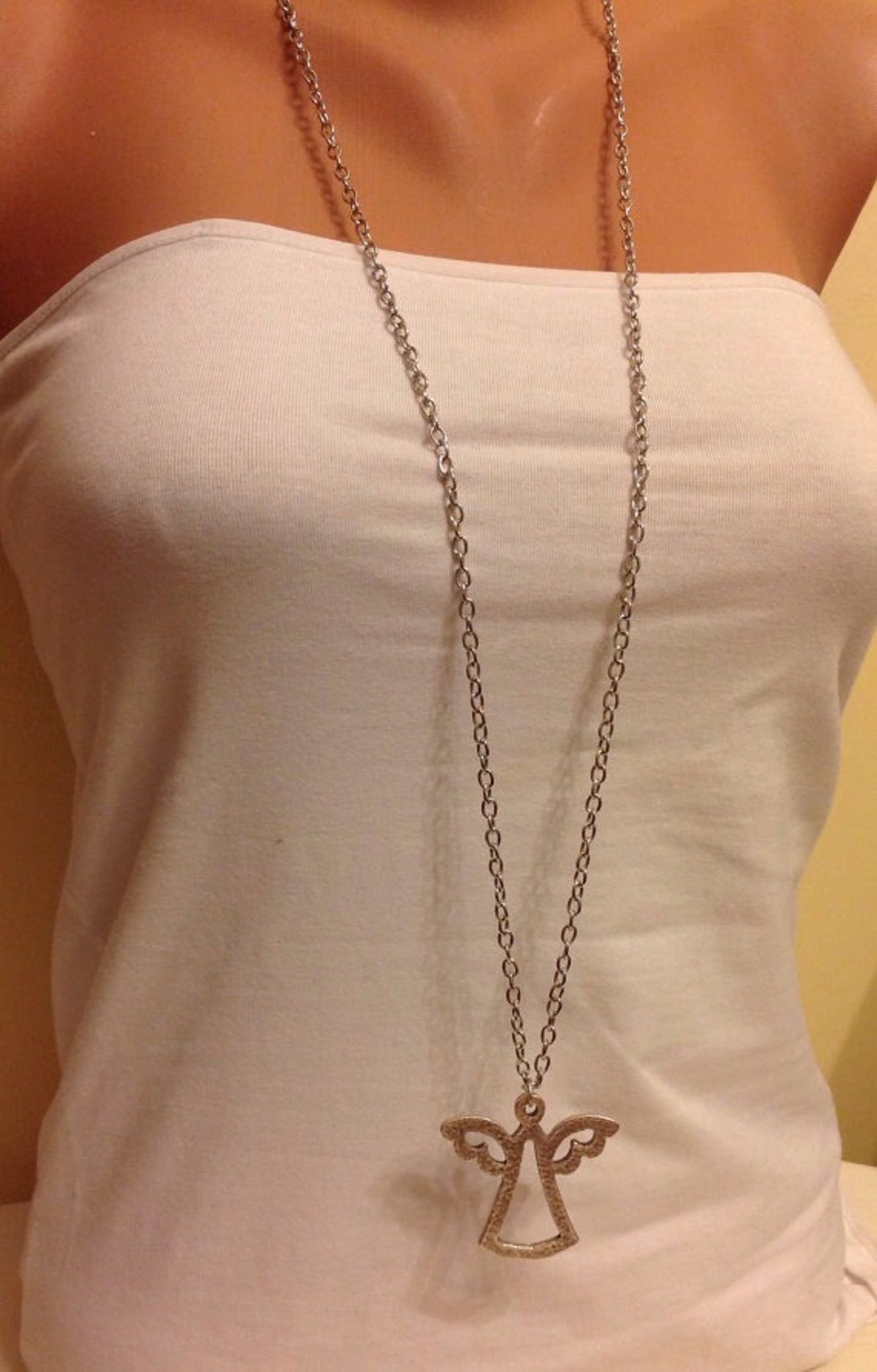 Antique Silver Long Angel Necklace Boho Jewelry Angel - Etsy
