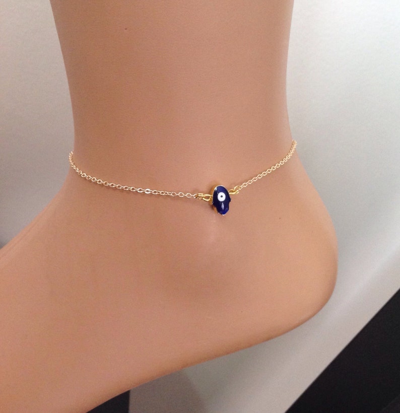 Evil Eye Hamsa Gold Plated Anklet Evil Eye Hamsa Hand Anklet | Etsy