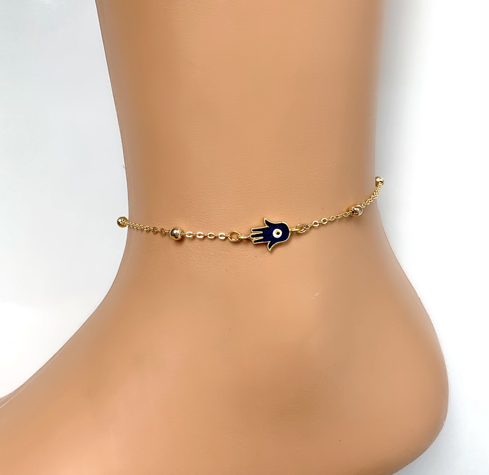 Hamsa Hand Anklet Evil Eye Charm Gold Plated Anklet Evil Eye | Etsy