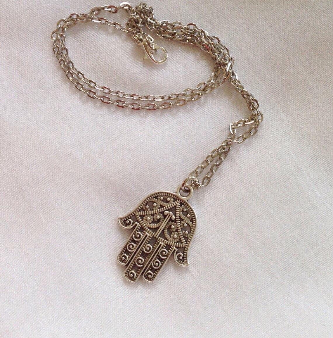 Small Hamsa Necklace Fatma's Hand Charm Antique Silver | Etsy