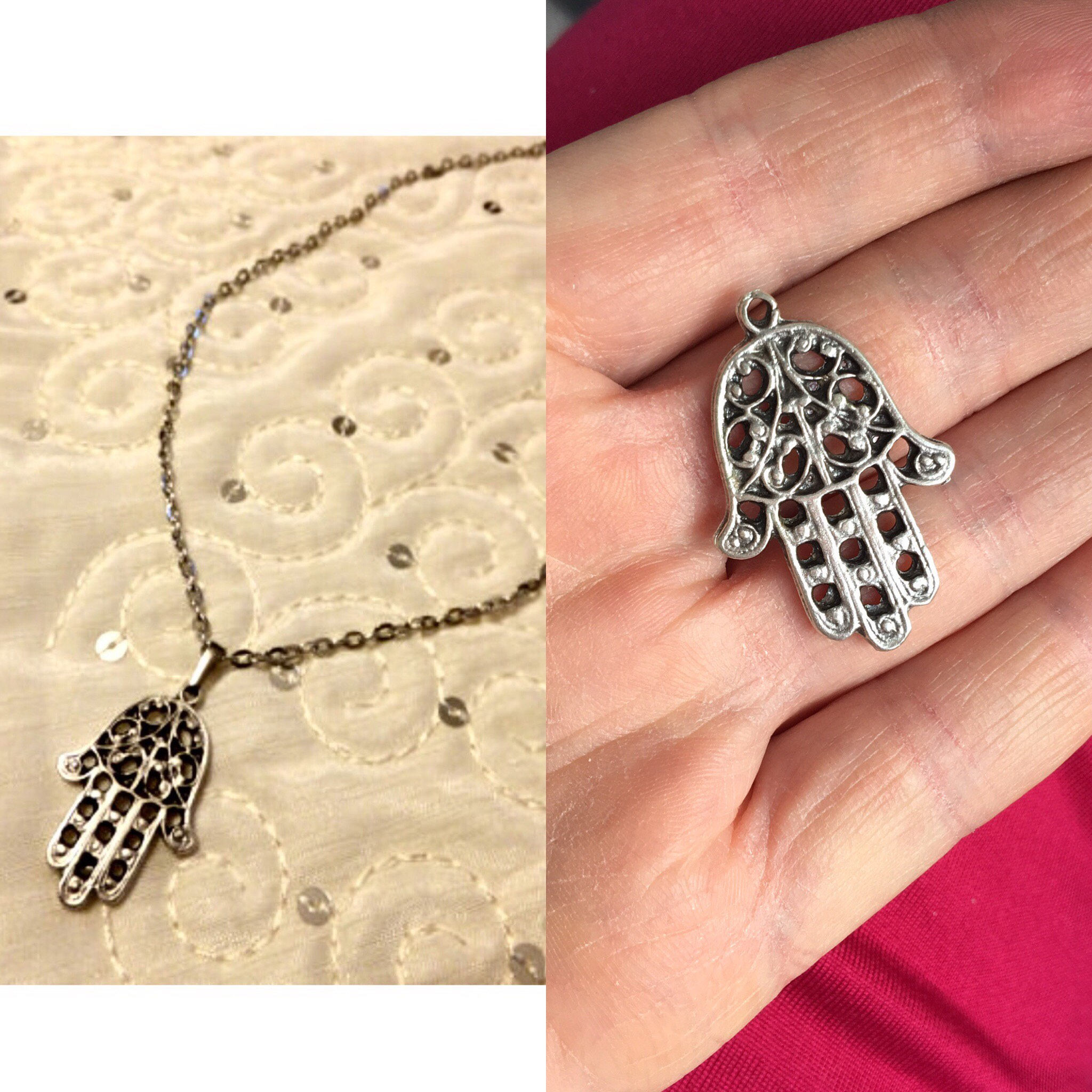 Tiny Hamsa Hand Necklace Small Antique Silver Necklace Boho | Etsy