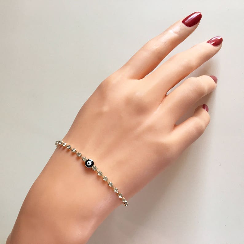 Evil Eye Bracelet Rhinestone Evil Eye Amulet Gold Chain - Etsy
