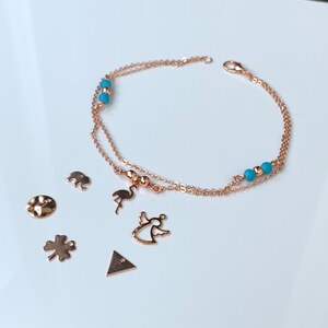 Rose Gold Flamingo Anklet, Turquoise Anklet, Turquoise Ankle Bracelet ...