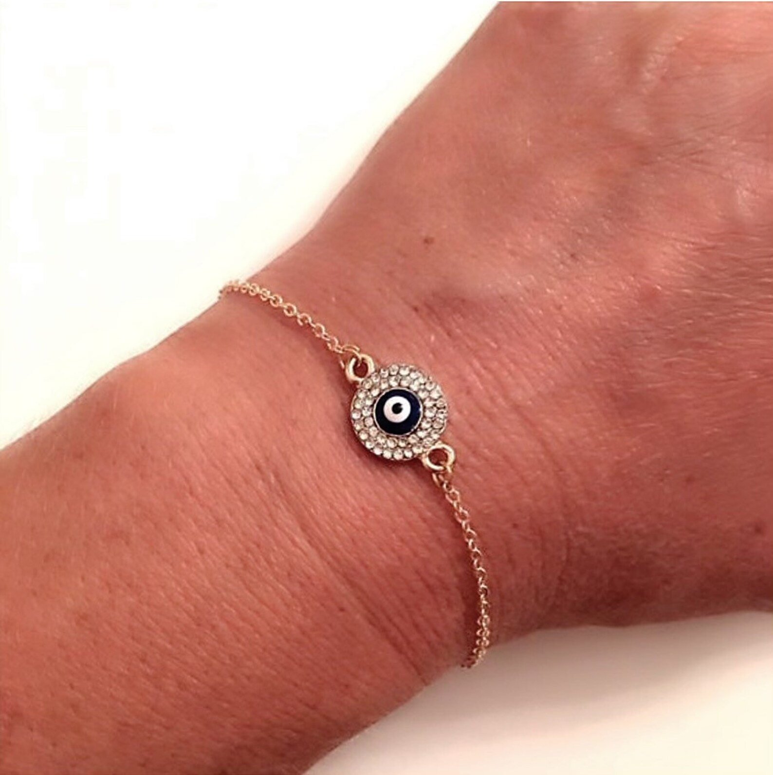 Gold Plated Evil Eye Rhinestone Bracelet Amulet Jewelry - Etsy
