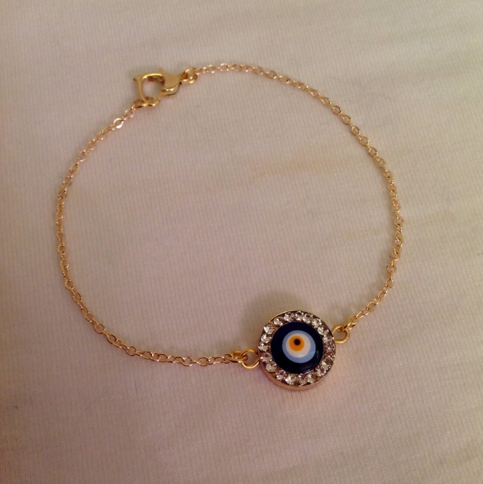 Gold Plated Evil Eye Rhinestone Bracelet Rhinestone Charm | Etsy