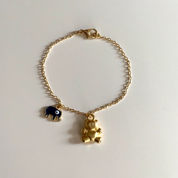 Gold Plated Bear Charm Bracelet Evil Eye Bracelet Kids Jewelry Toddler Cute Gifts for Children Les Enfants Bracelelet Etsy