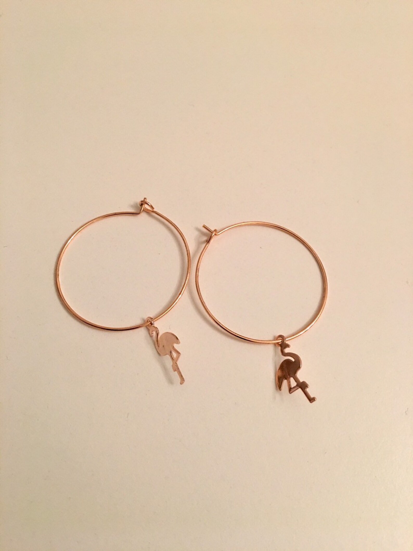 Rose Gold Flamingo Hoop Earrings Hamsa Charm Earrings Rose - Etsy