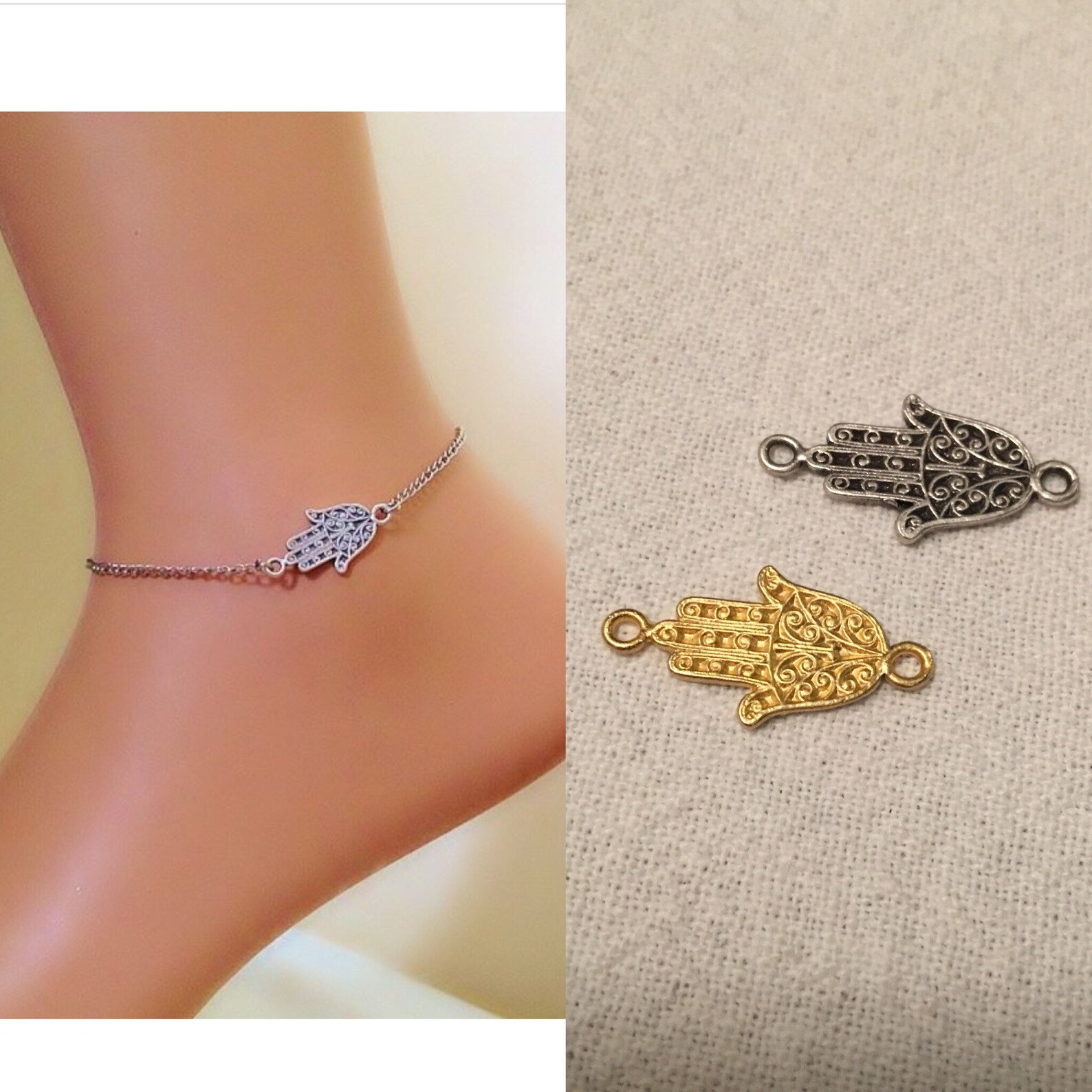 Antique Silver Hamsa Hand Anklet Silver Anklet Protection - Etsy