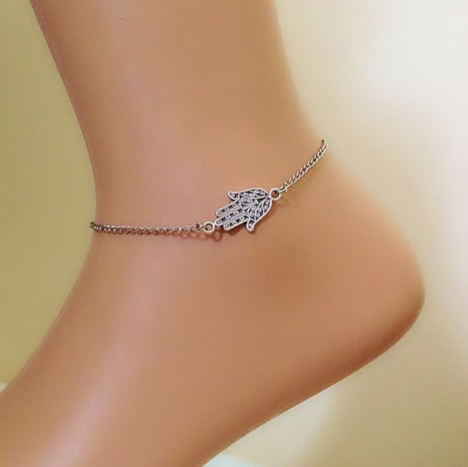 Antique Silver Hamsa Hand Anklet Silver Anklet Protection - Etsy