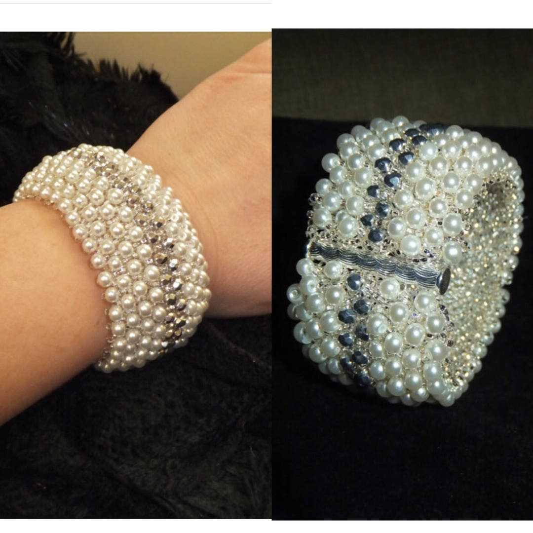 Silver Pearl Bangle Silver White Capricho Bracelet Glass - Etsy