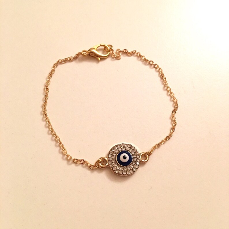 Gold Plated Evil Eye Rhinestone Bracelet Amulet Jewelry - Etsy