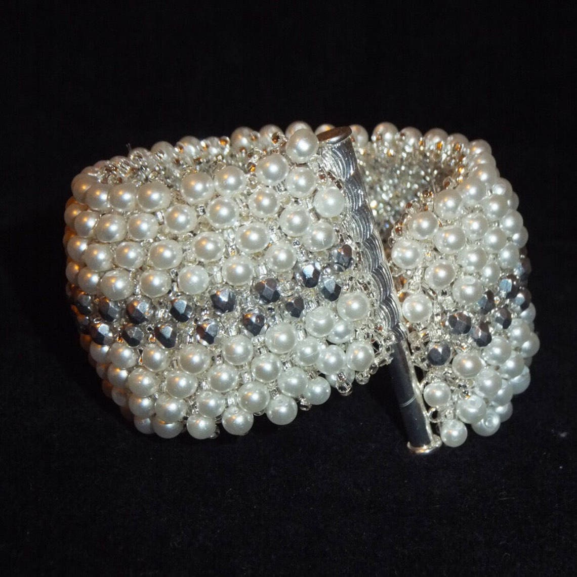 Silver Pearl Bangle Silver White Capricho Bracelet Glass - Etsy