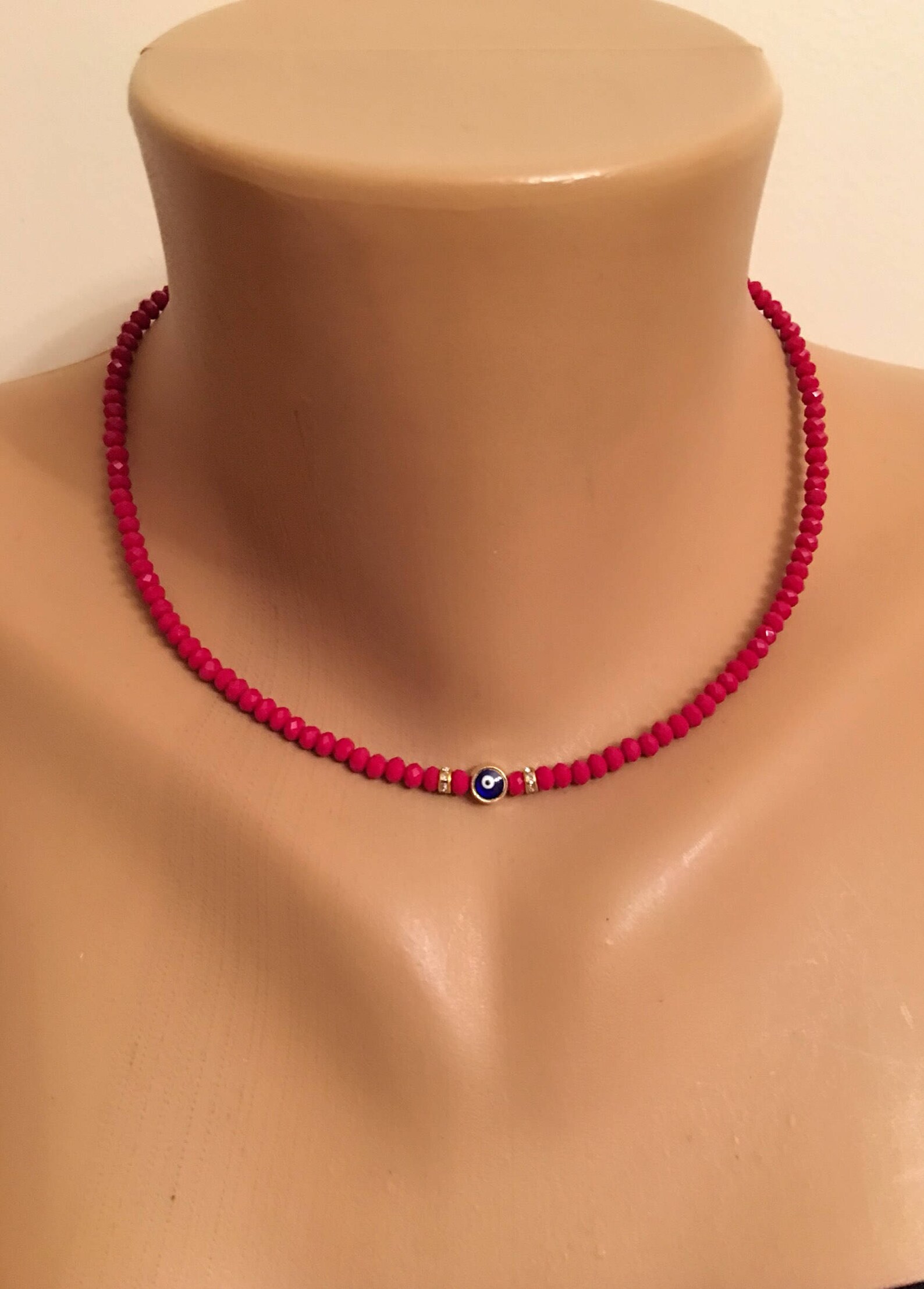 Red Crystal Beaded Necklace Evil Eye Bead Red Necklace Gift - Etsy