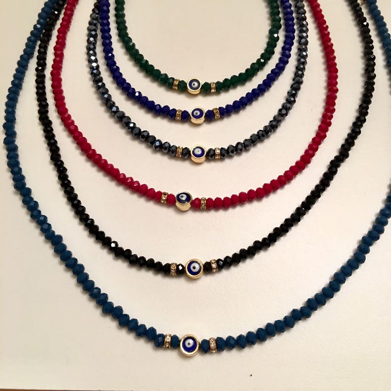 Red Crystal Beaded Necklace Evil Eye Bead Red Necklace Gift - Etsy