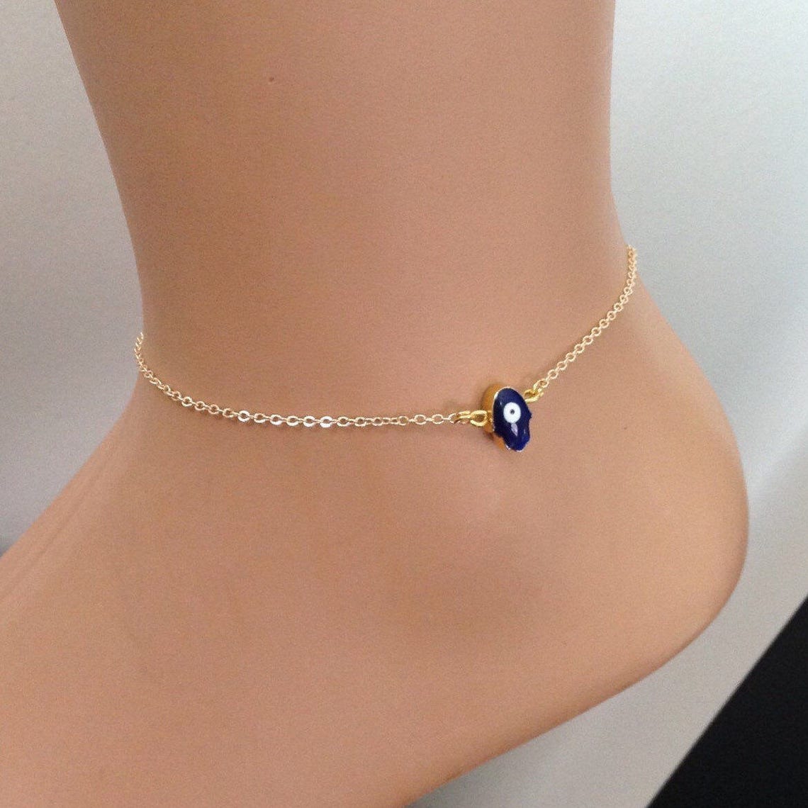 Evil Eye Hamsa Gold Plated Anklet Evil Eye Hamsa Hand Anklet | Etsy