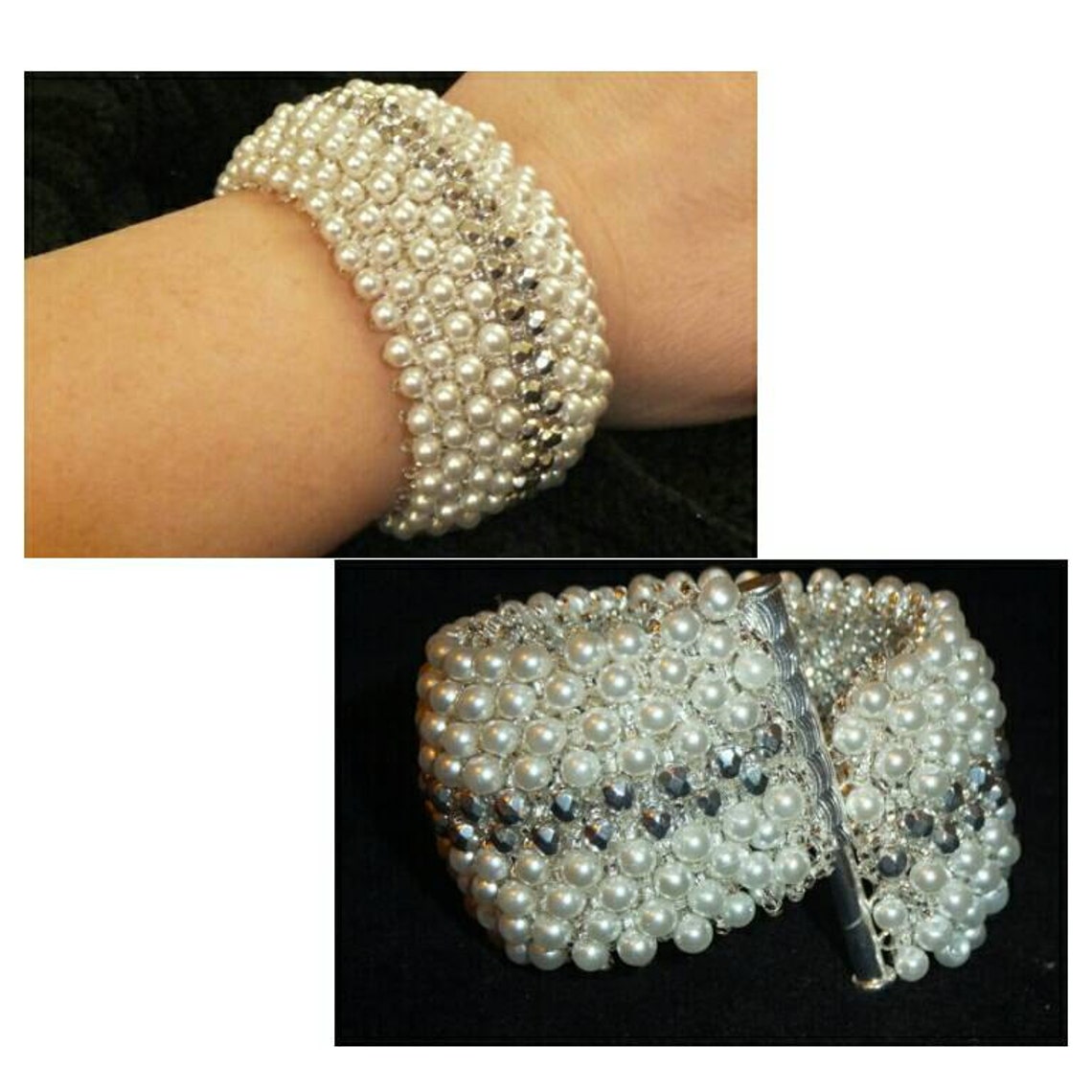 Silver Pearl Bangle Silver White Capricho Bracelet Glass - Etsy