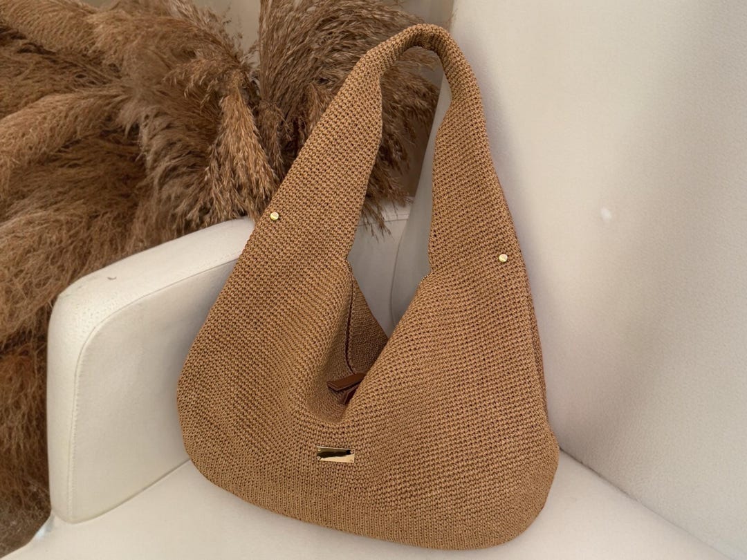 Stylish HOBO Bag, Summer Shoulder Bag, Straw Summer Bag, Knitted Tan ...