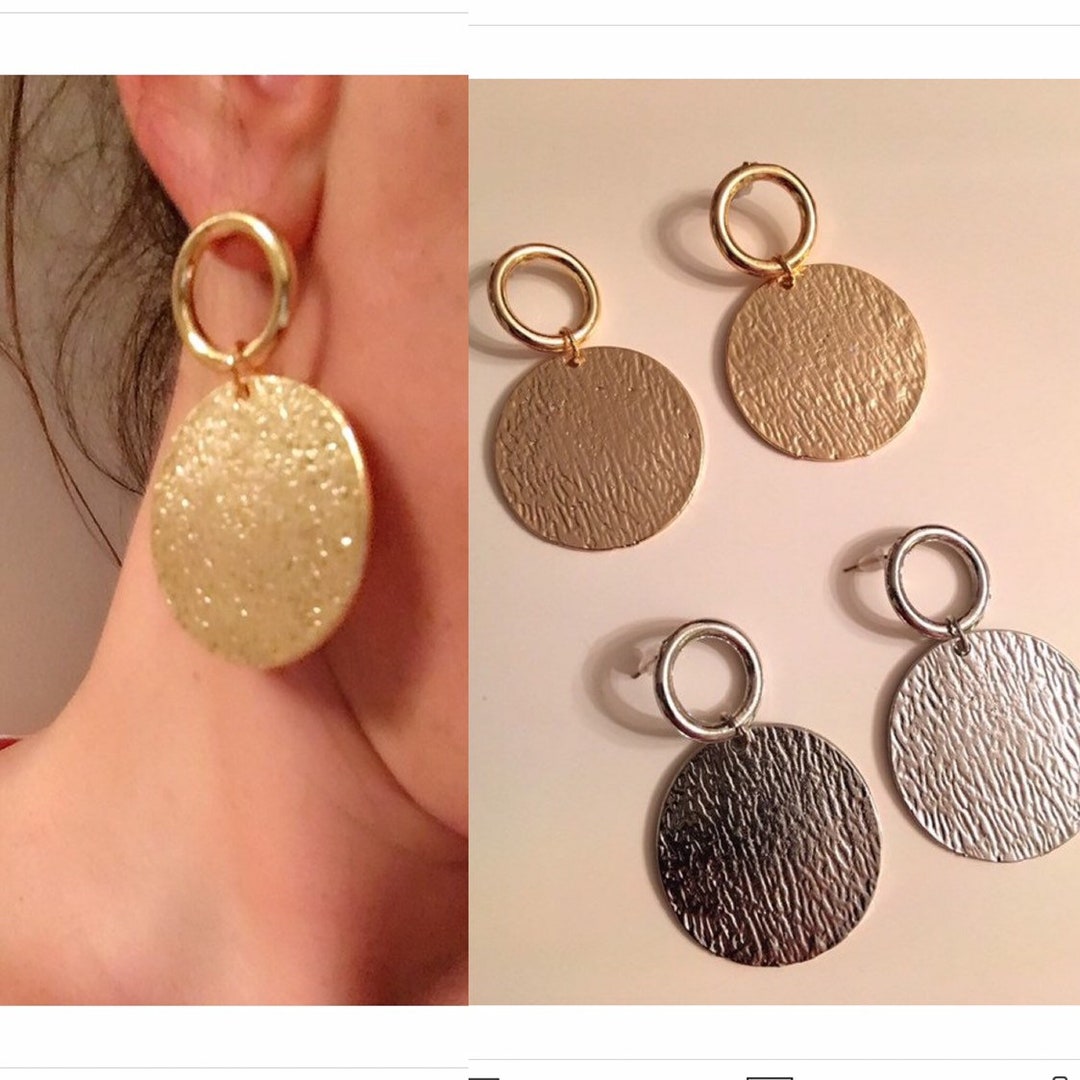 40% Sale,disc Hoop Gold Earrings, Silver Disc Earrings, Big Earrings ...