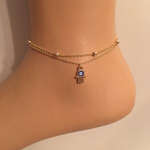 Gold Plated Evil Eye Hamsa Hand Ankle Bracelet, Evil Eye Charm Anklet ...