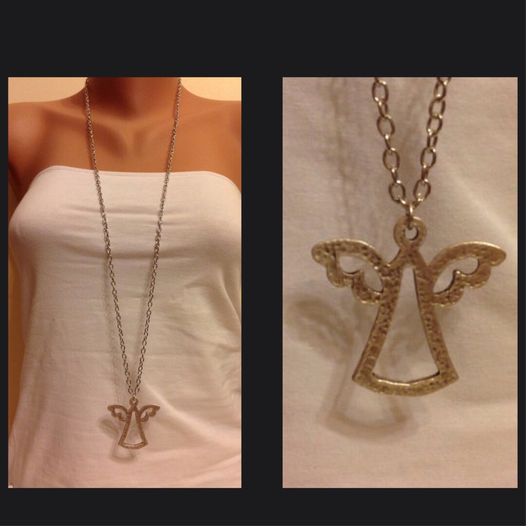 Antique Silver Long Angel Necklace Boho Jewelry Angel - Etsy