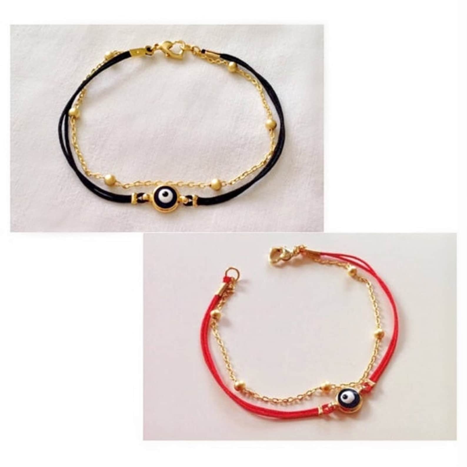Evil Eye Bracelet Red Black String Gold Evil Eyecharm - Etsy