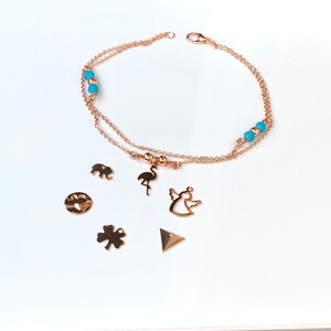 Rose Gold Flamingo Anklet, Turquoise Anklet, Turquoise Ankle Bracelet ...