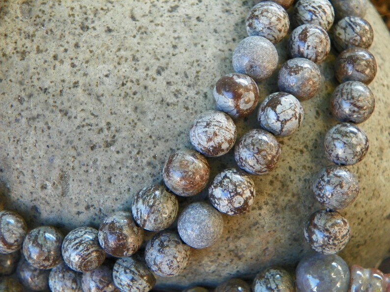 Mala Necklace Brown Snowflake Jasper Full Mala | Etsy