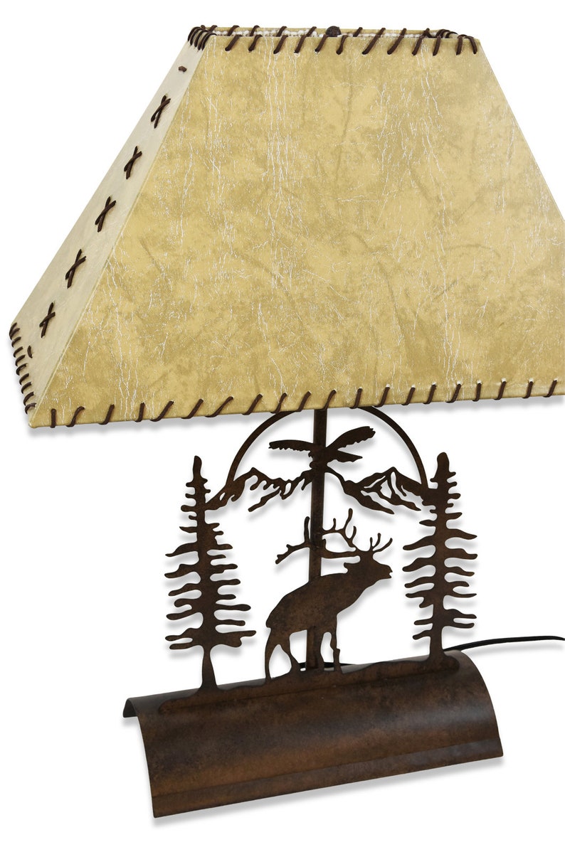 Rustic Elk Table Lamp: Faux Rawhide Shade Cabin Decor - Etsy