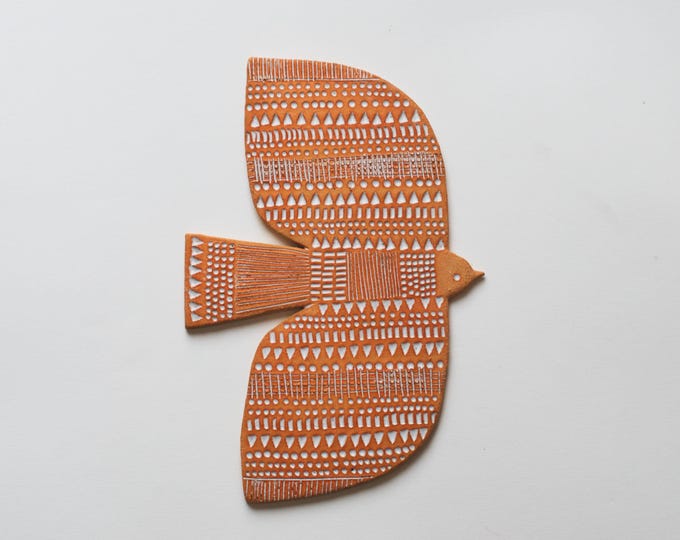Ceramic Wall Hanging Ornament // Patterned Flying Bird Wall Tile ...